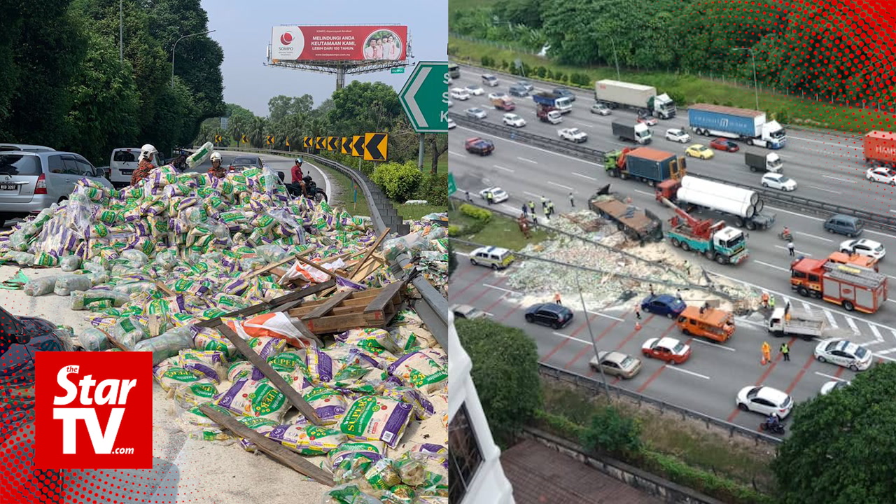Massive traffic jam as rice bags, noodle packs spill on NKVE ...
