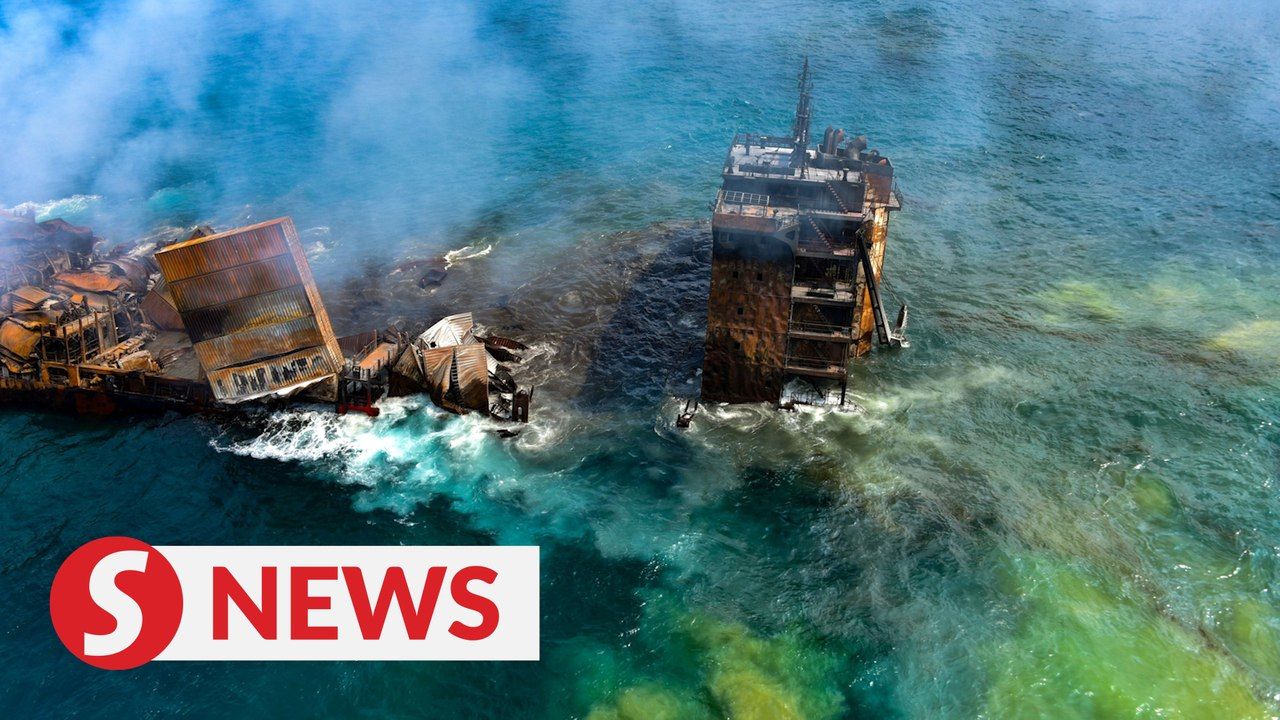 Drone captures images of sunken cargo ship off Sri Lanka coast ...