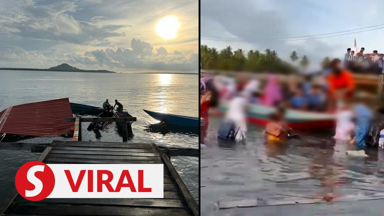 Viral video shows teachers rescuing pupils after wooden jetty collapses ...