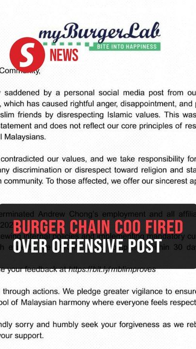 Burger chain fires COO over offensive post, apologises to Muslim ...
